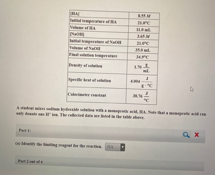 Solved [HA] Initial temperature of HA Volume of HA [NaOH) | Chegg.com
