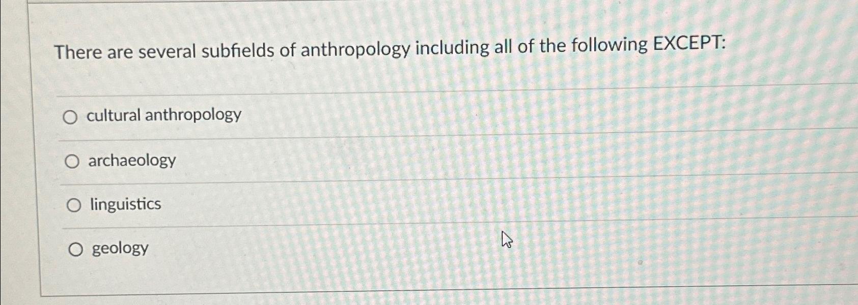 Solved There are several subfields of anthropology including | Chegg.com