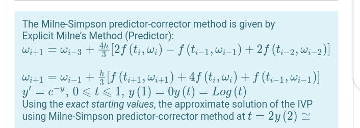Solved The Milne-Simpson predictor-corrector method is given | Chegg.com