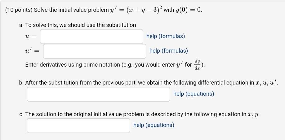 Solved Solve the initial value problem y′=(x+y−3)^2 with | Chegg.com