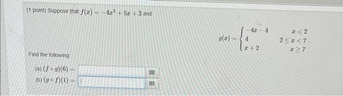 Solved (1 point) Suppose that f(x)=−4x2+5x+3 and Find the | Chegg.com