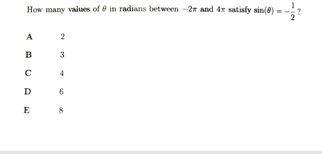 Solved How many values of θ ﻿in radians between -2π ﻿and 4π | Chegg.com