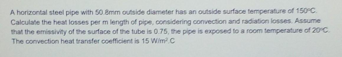 Solved A horizontal steel pipe with 50.8 mm outside diameter | Chegg.com