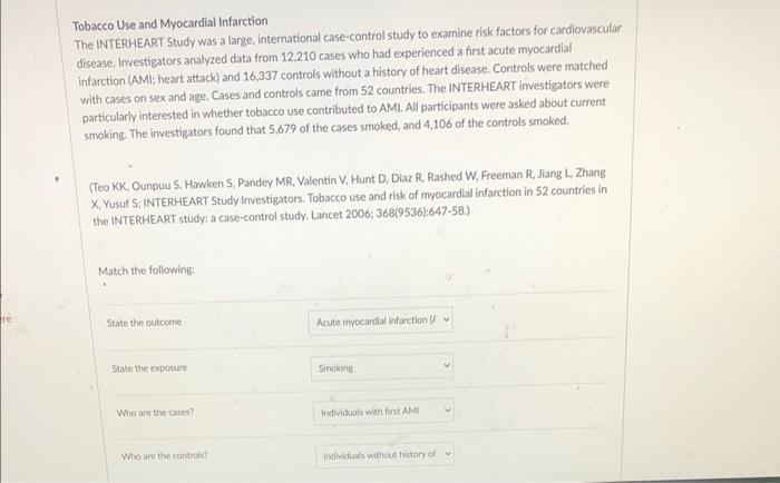 obacco Use and Myocardial Infarction he INTERHEART | Chegg.com
