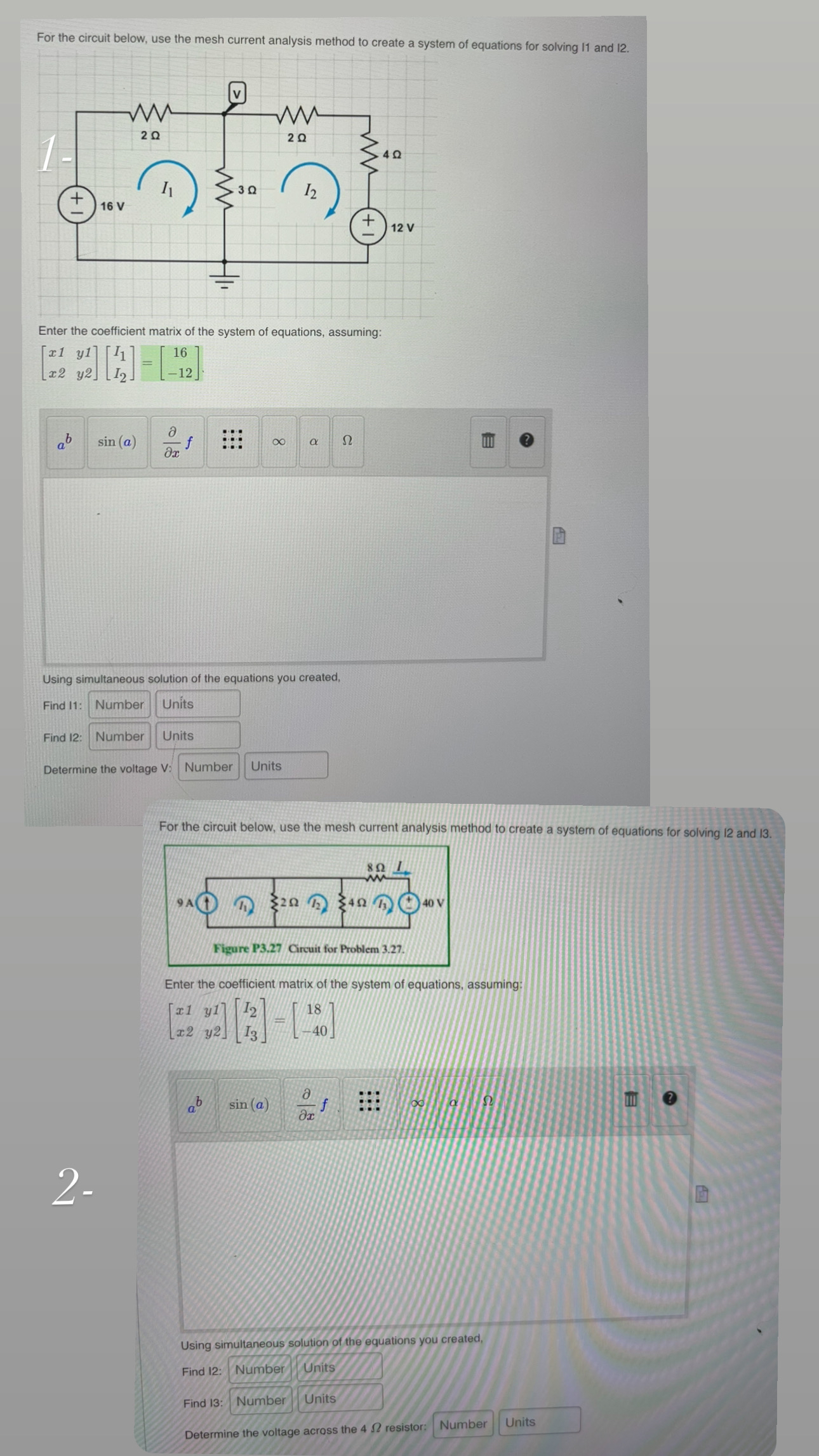 Solved For the circuit below, use the mesh current analysis | Chegg.com