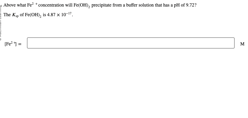 Solved Above what Fe2+ ﻿concentration will Fe(OH)2 | Chegg.com