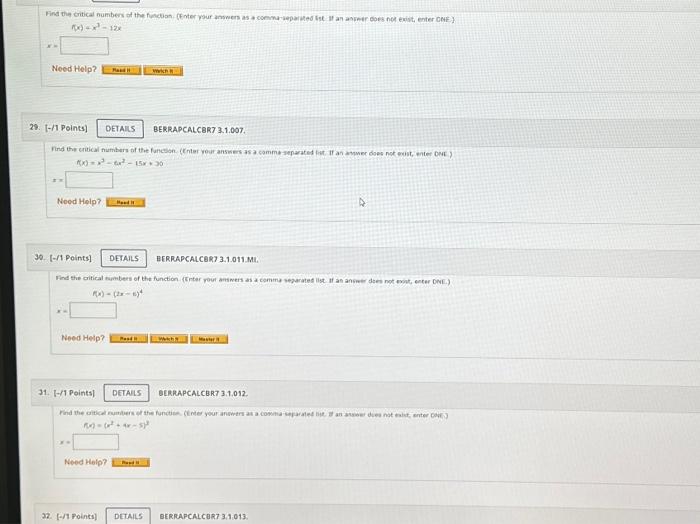 Solved (x)=x3−12x [1 Points] BERRAPCALCER7 3,1,007. Find the | Chegg.com