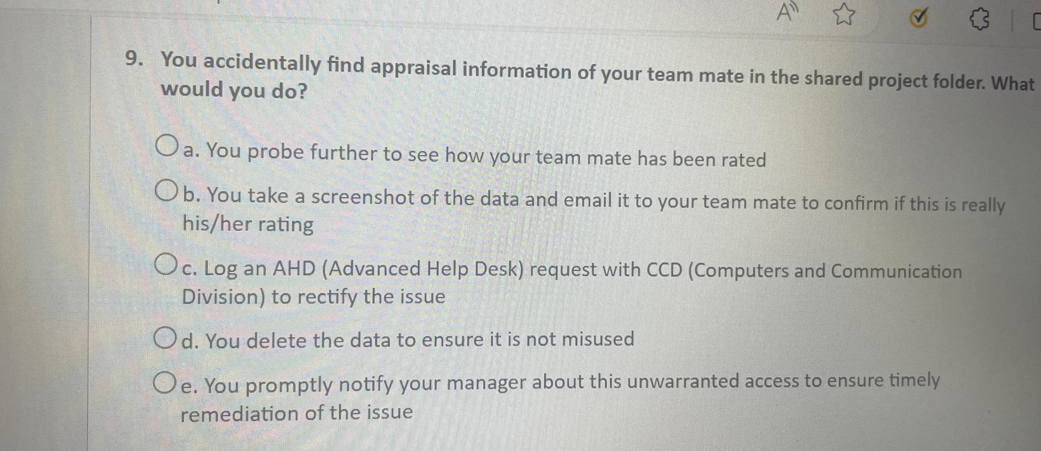 Solved You accidentally find appraisal information of your | Chegg.com