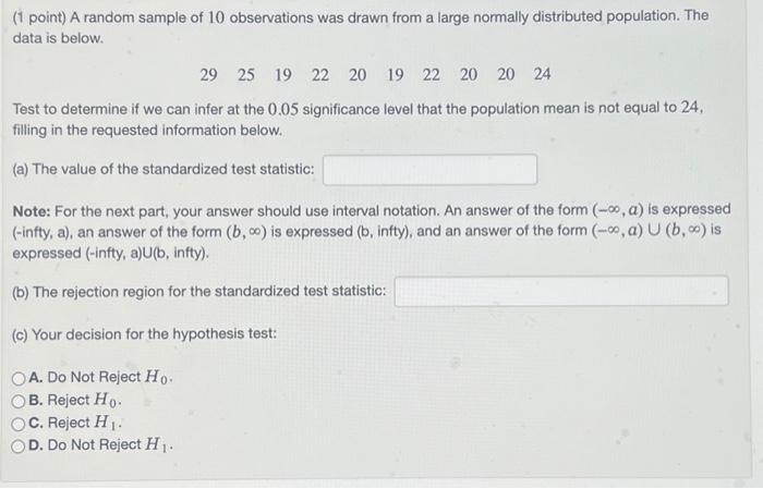 Solved (1 point) A random sample of 10 observations was | Chegg.com