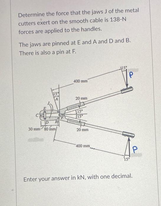 Solved Determine the force that the jaws J of the metal | Chegg.com