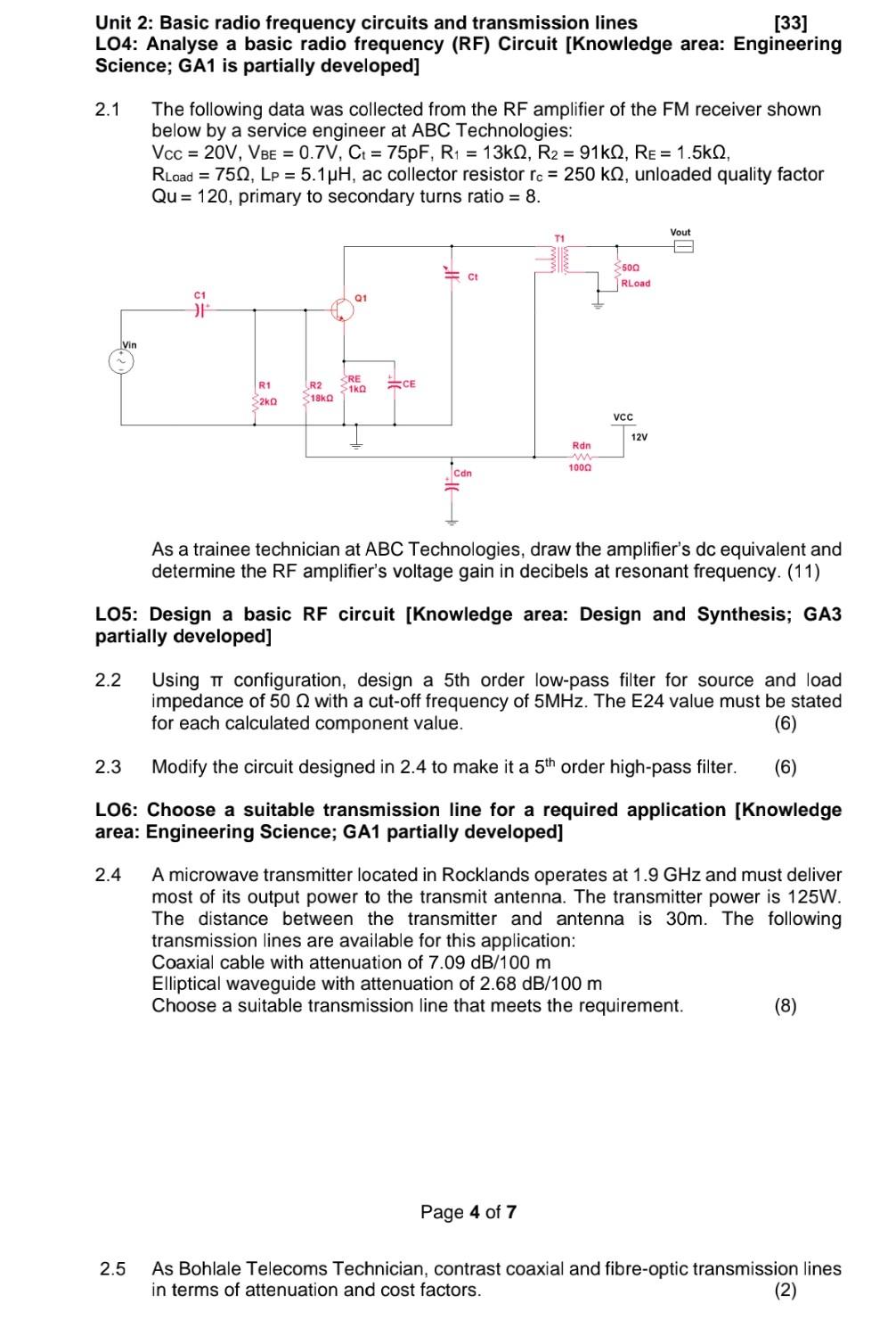 Unit 2: Basic radio frequency circuits and | Chegg.com