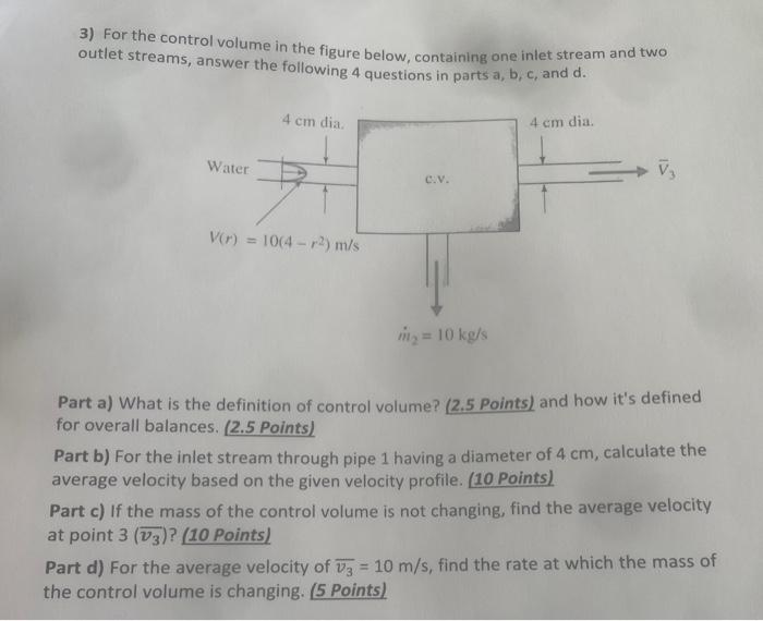 Solved 3) For the control volume in the figure below, | Chegg.com
