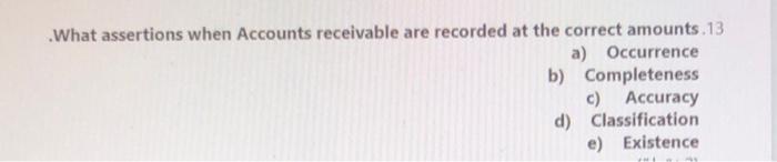 Solved What assertions when Accounts receivable are recorded | Chegg.com