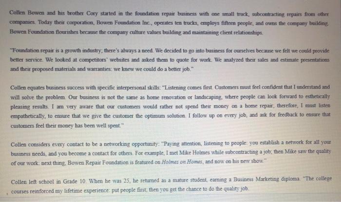 Solved Collen Bowen and his brother Cory started in the | Chegg.com