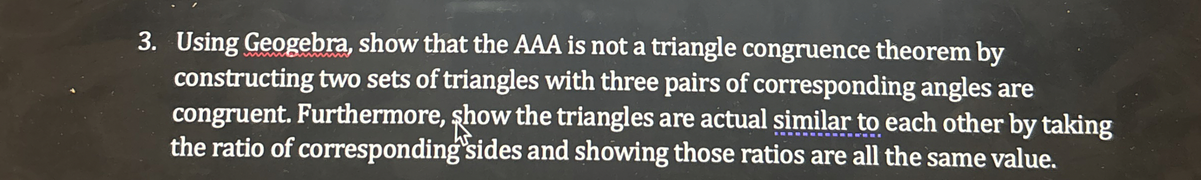 Solved Using Geogebra, show that the AAA is not a triangle | Chegg.com