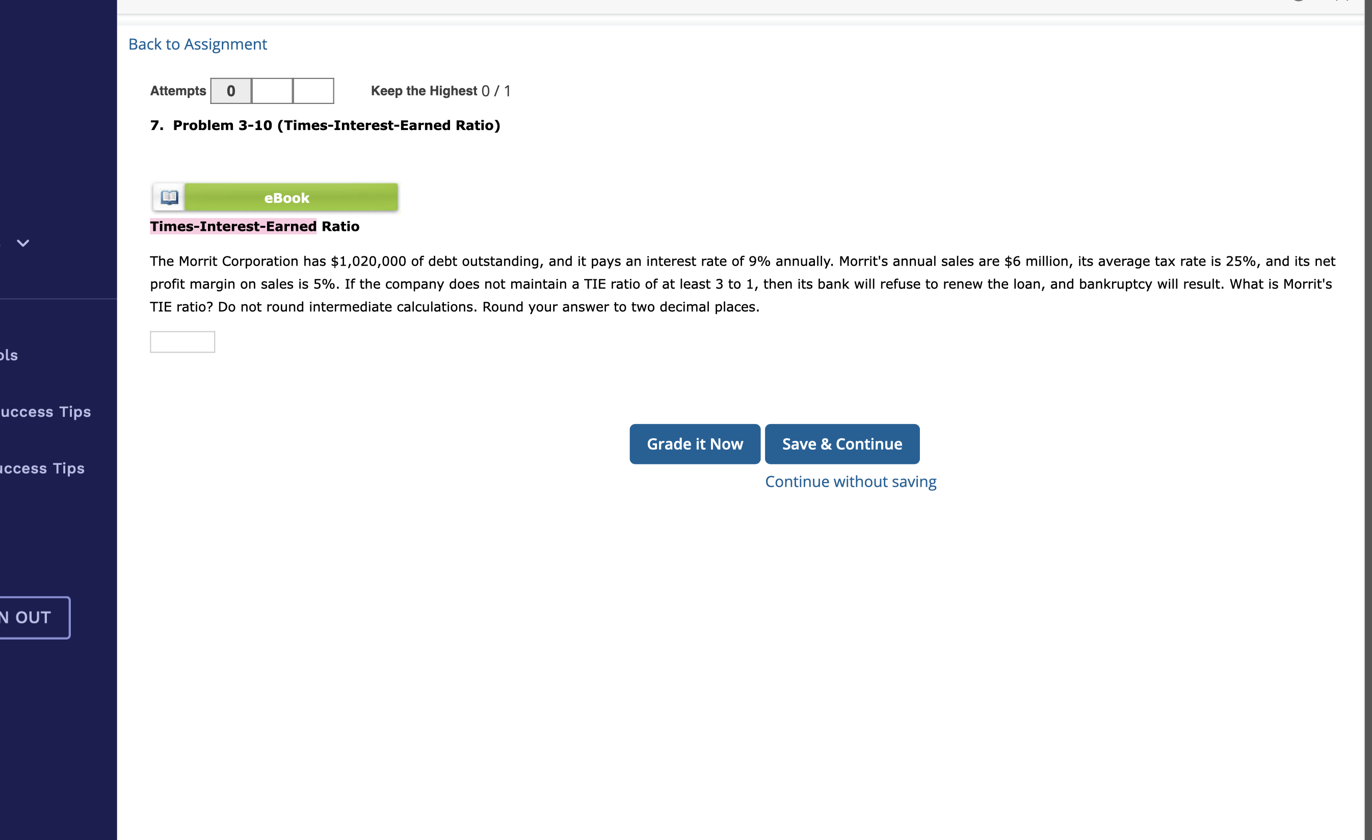Solved eBookTimes-Interest-Earned RatioThe Morrit | Chegg.com