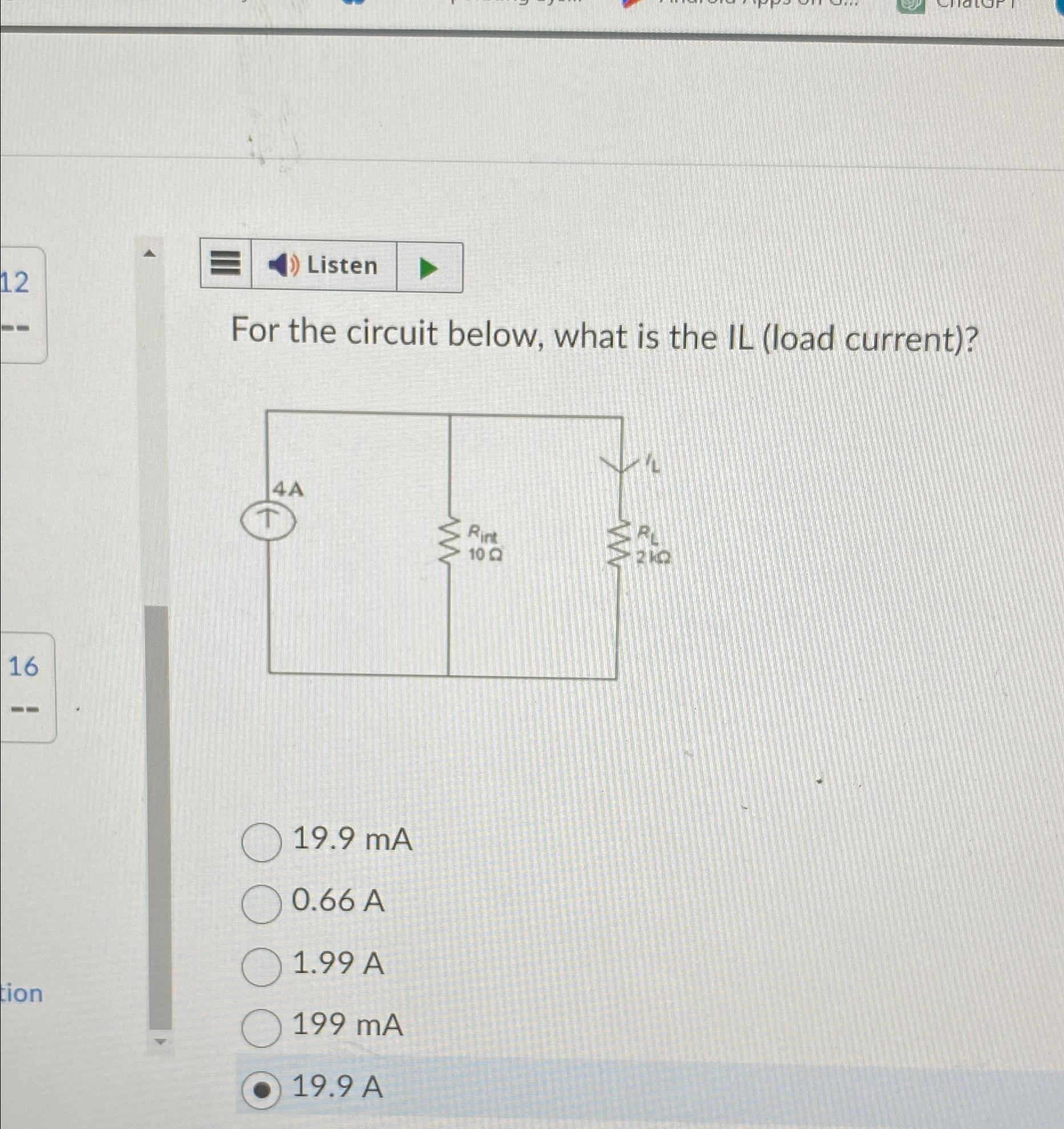Solved For the circuit below, what is the IL (load | Chegg.com