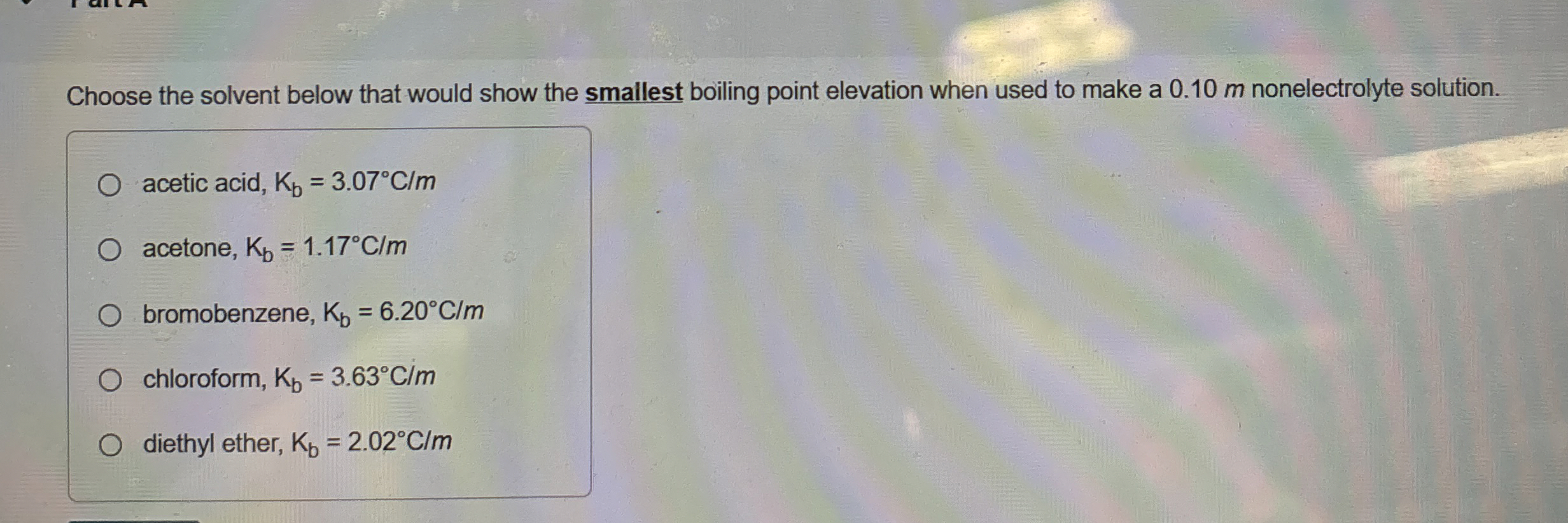 Solved Choose the solvent below that would show the smallest | Chegg.com