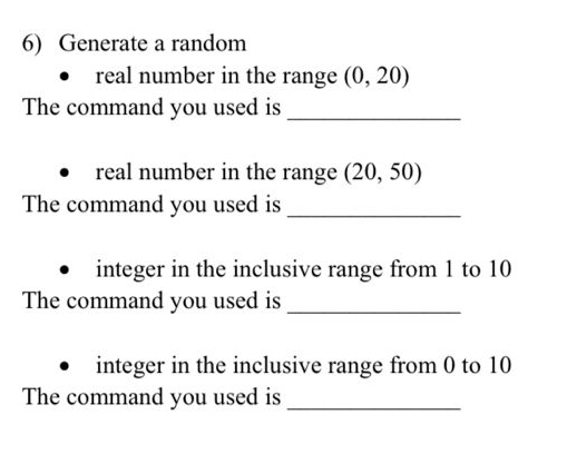 Solved Generate a randomreal number in the range (0,20)The | Chegg.com