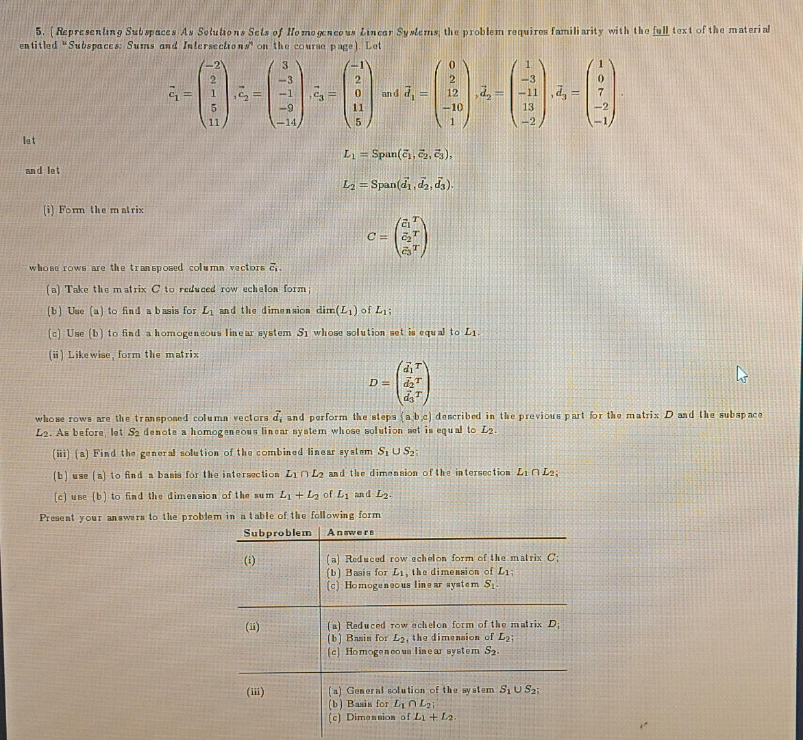 Solved 5. (Representing Subspaces As Solutions Sets of | Chegg.com