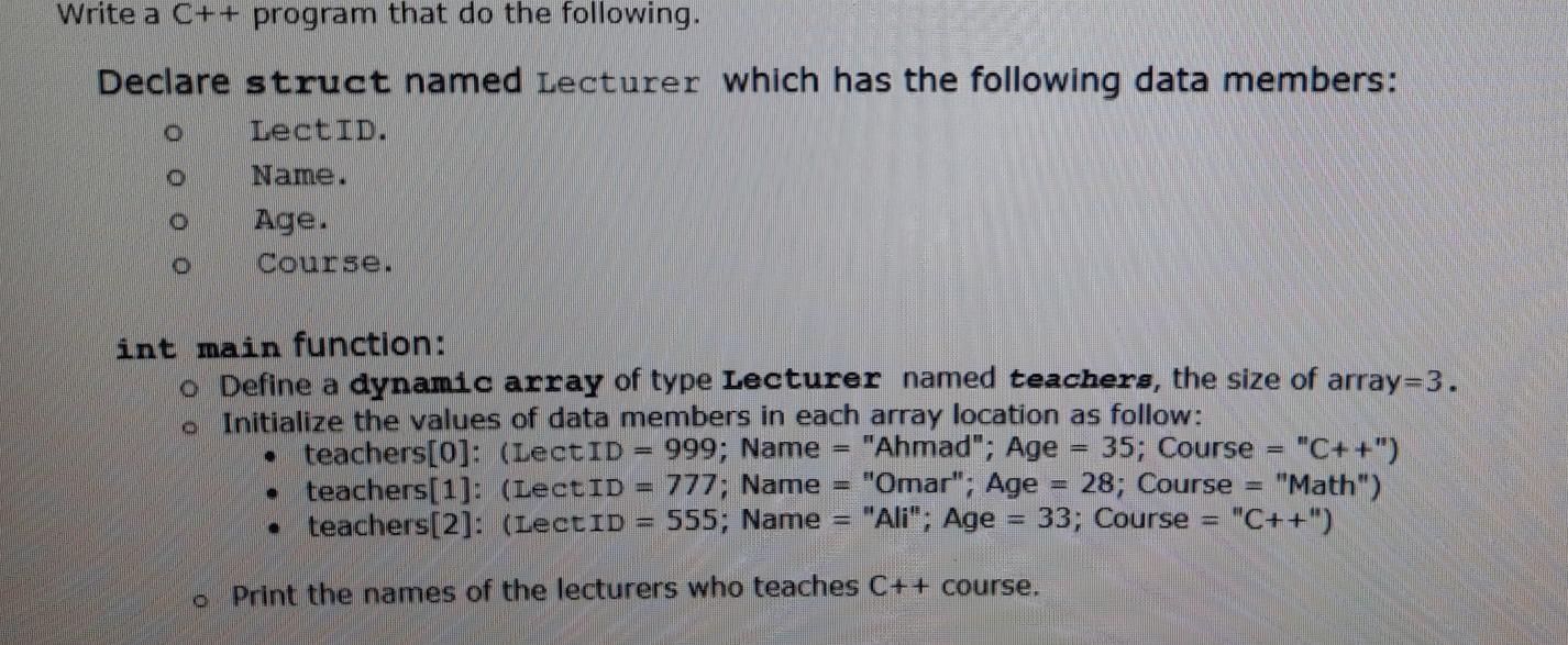 Solved Write a C++ program that do the following. Declare | Chegg.com