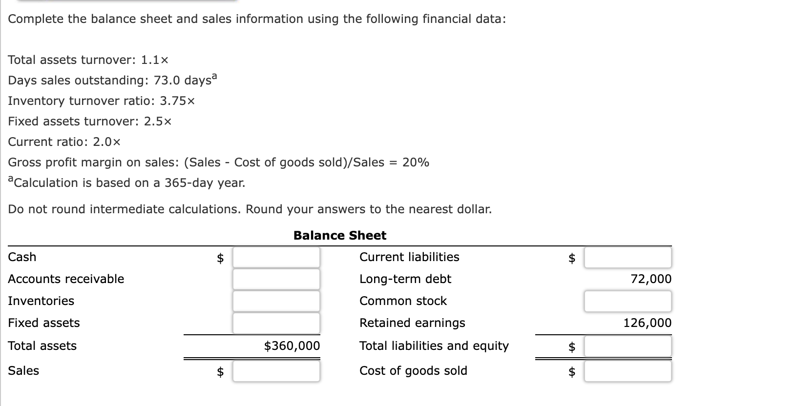 Solved Complete the balance sheet and sales information | Chegg.com