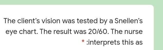 Solved The client's vision was tested by a Snellen's eye | Chegg.com