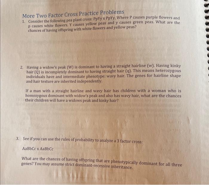 Solved More Two Factor Cross Practice Problems 1. Consider | Chegg.com