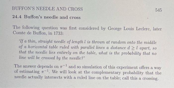 BUFFON'S NEEDLE AND CROSS 545 24.4 Buffon's needle | Chegg.com