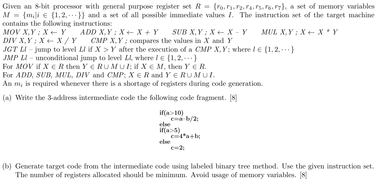 Solved Given an 8 -bit processor with general purpose | Chegg.com