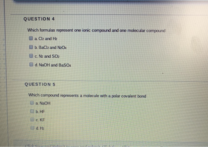 Solved QUESTION 4 Which formulas represent one ionic | Chegg.com