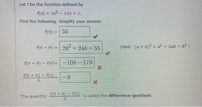 Solved Let f be the function defined by f(x) = 2x2 - 12x + | Chegg.com