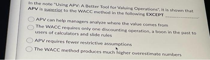 Solved In the note "Using APV: A Better Tool for Valuing | Chegg.com