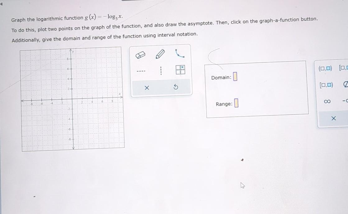 Solved Graph the logarithmic function g(x)=-log3x.To do | Chegg.com