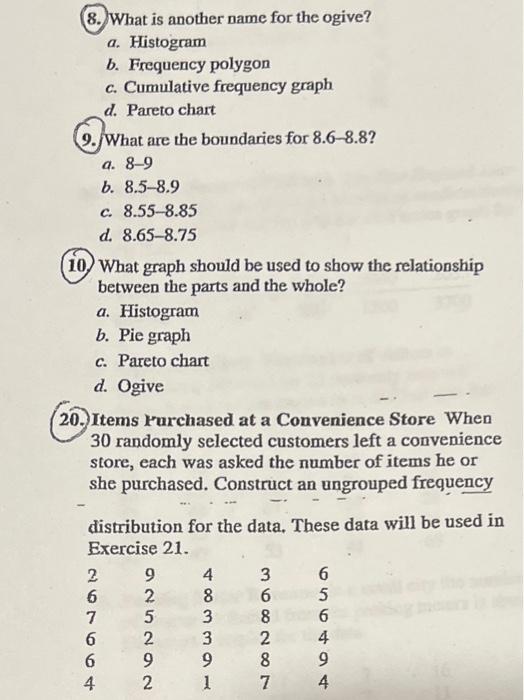 Solved 8. What is another name for the ogive? a. Histogram | Chegg.com