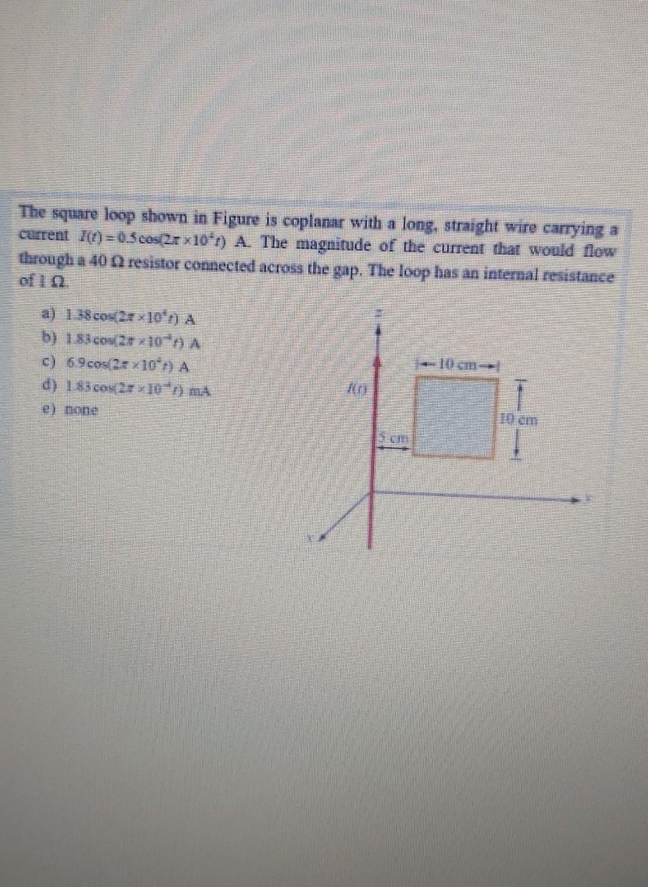 Solved The square loop shown in Figure is coplanar with a | Chegg.com