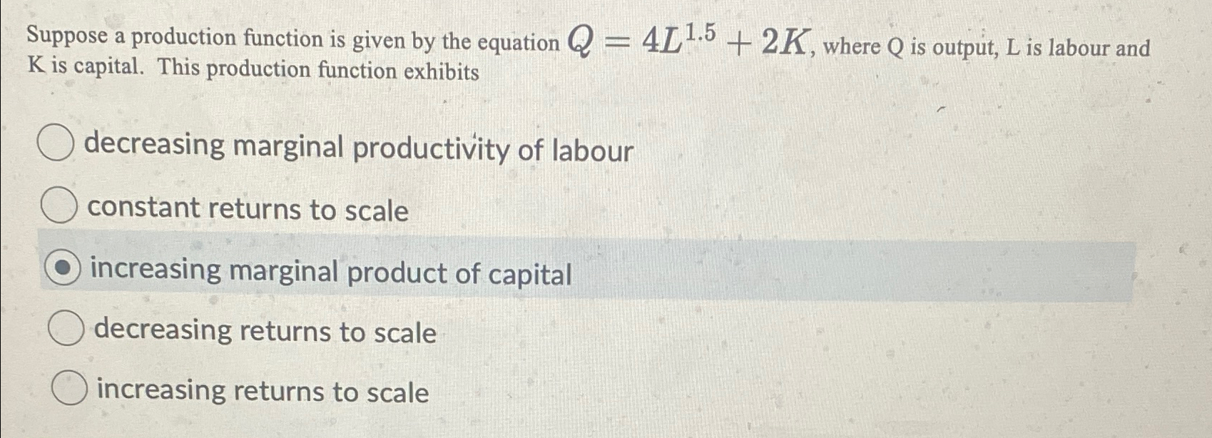 Solved Suppose a production function is given by the | Chegg.com