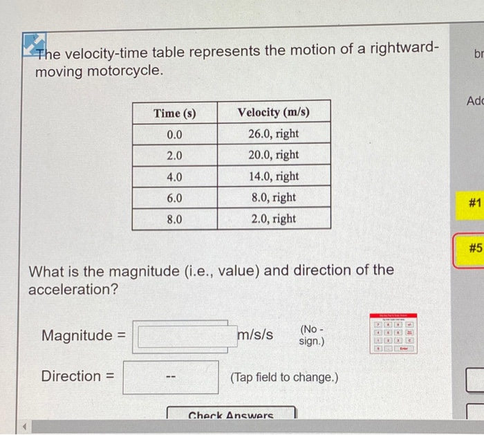 Solved br The velocity-time table represents the motion of a | Chegg.com