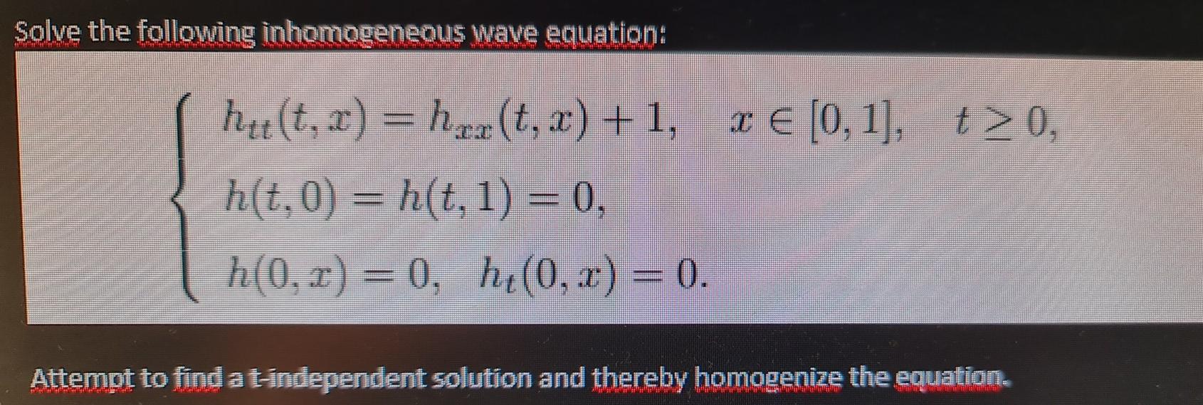 Solved Solve the following inhomogeneous wave equation: 4 | Chegg.com