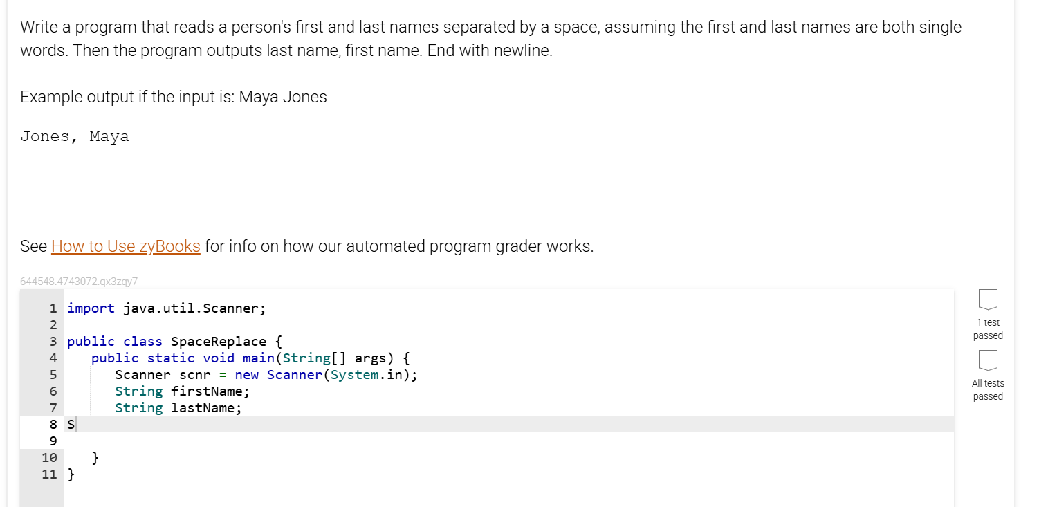 Solved Write a program that reads a person's first and last | Chegg.com