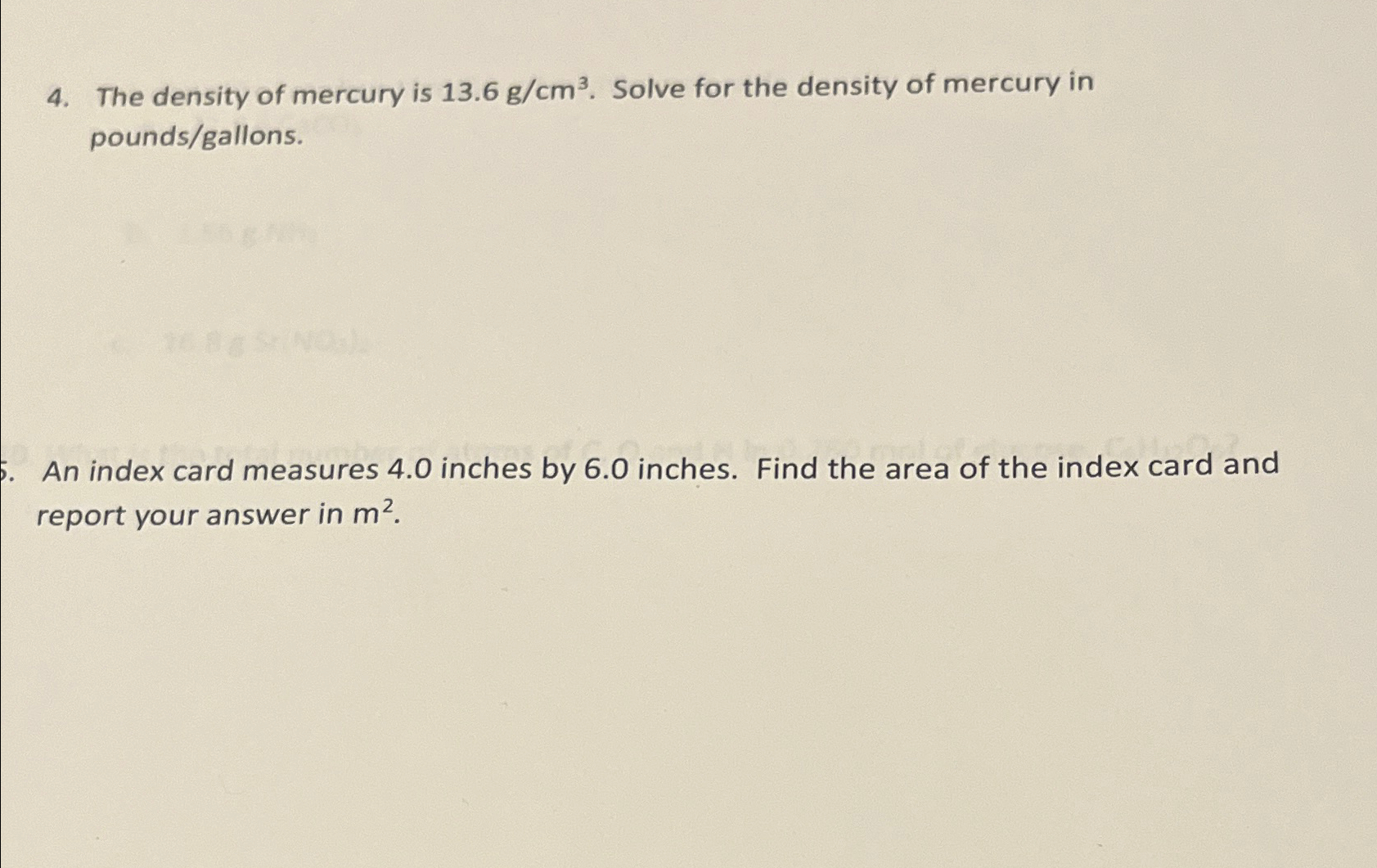 Solved The density of mercury is 13.6gcm3. ﻿Solve for the | Chegg.com