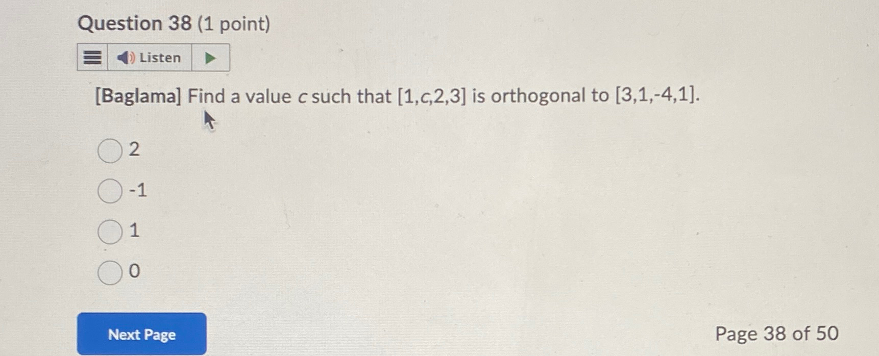 Solved Question 38 (1 ﻿point)Listen[Baglama] ﻿Find a value c | Chegg.com