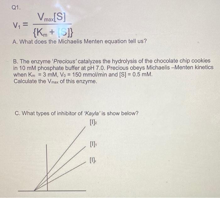 Solved Q1. Vmax[S] {Km+ -]} A. What does the Michaelis | Chegg.com