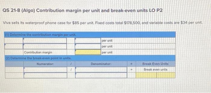 Solved QS 21-8 (Algo) Contribution margin per unit and | Chegg.com