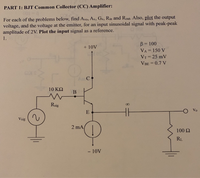 Solved PART 1: BJT Common Collector (CC) Amplifier: For each | Chegg.com