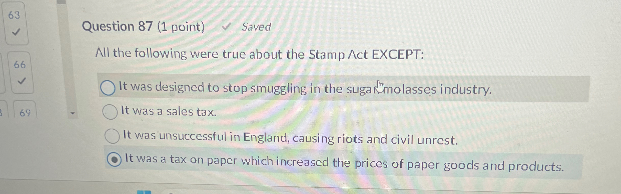 Solved Question 87 ( 1 ﻿point) ﻿SavedAll the following were | Chegg.com