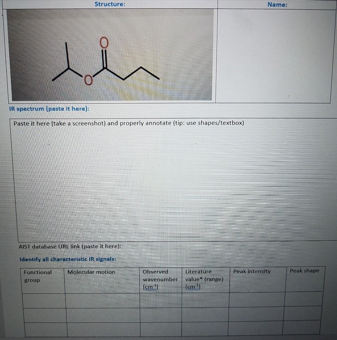 Solved Structure: Name: HN IR spectrum (paste it here): | Chegg.com