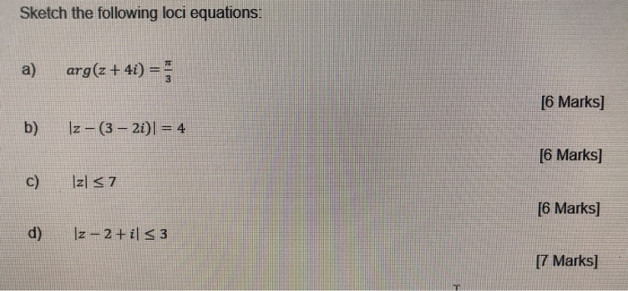 Solved Sketch the following loci equations: a) arg(z + 4i) = | Chegg.com
