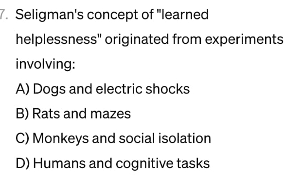 Solved Seligman's concept of "learned helplessness" | Chegg.com