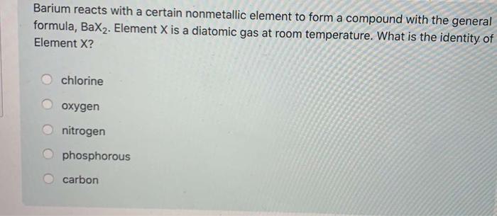 Solved Barium reacts with a certain nonmetallic element to | Chegg.com